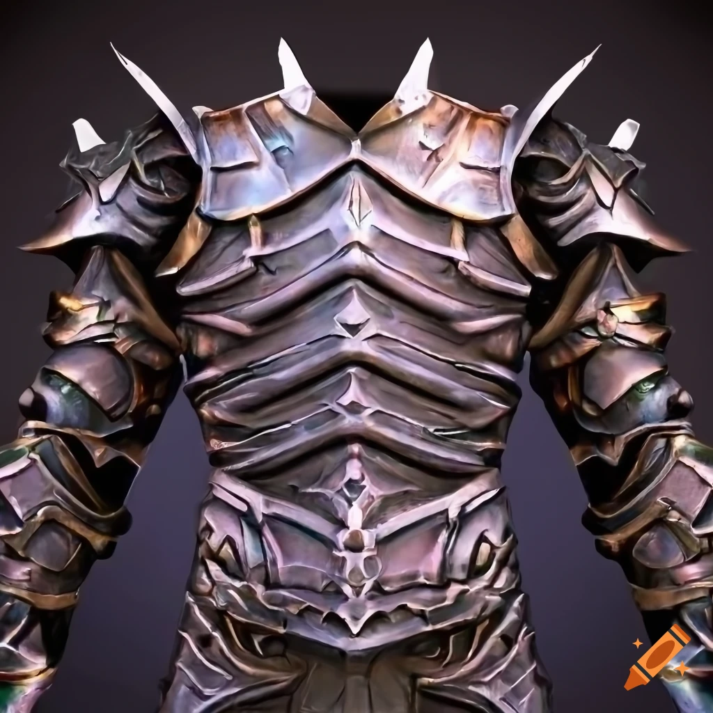 Mythic shiny steel fantasy master torso armor, front view on Craiyon