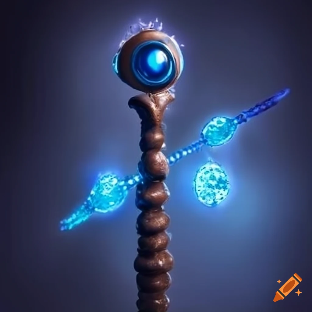 Magical staff with a blue lantern on Craiyon
