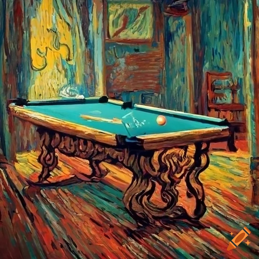 Vincent van gogh style painted pool table in a bar on Craiyon