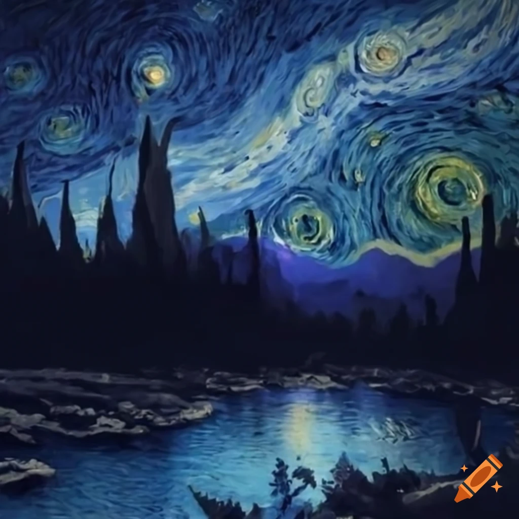 Recreation of a realistic and detailed version of starry night painting on Craiyon