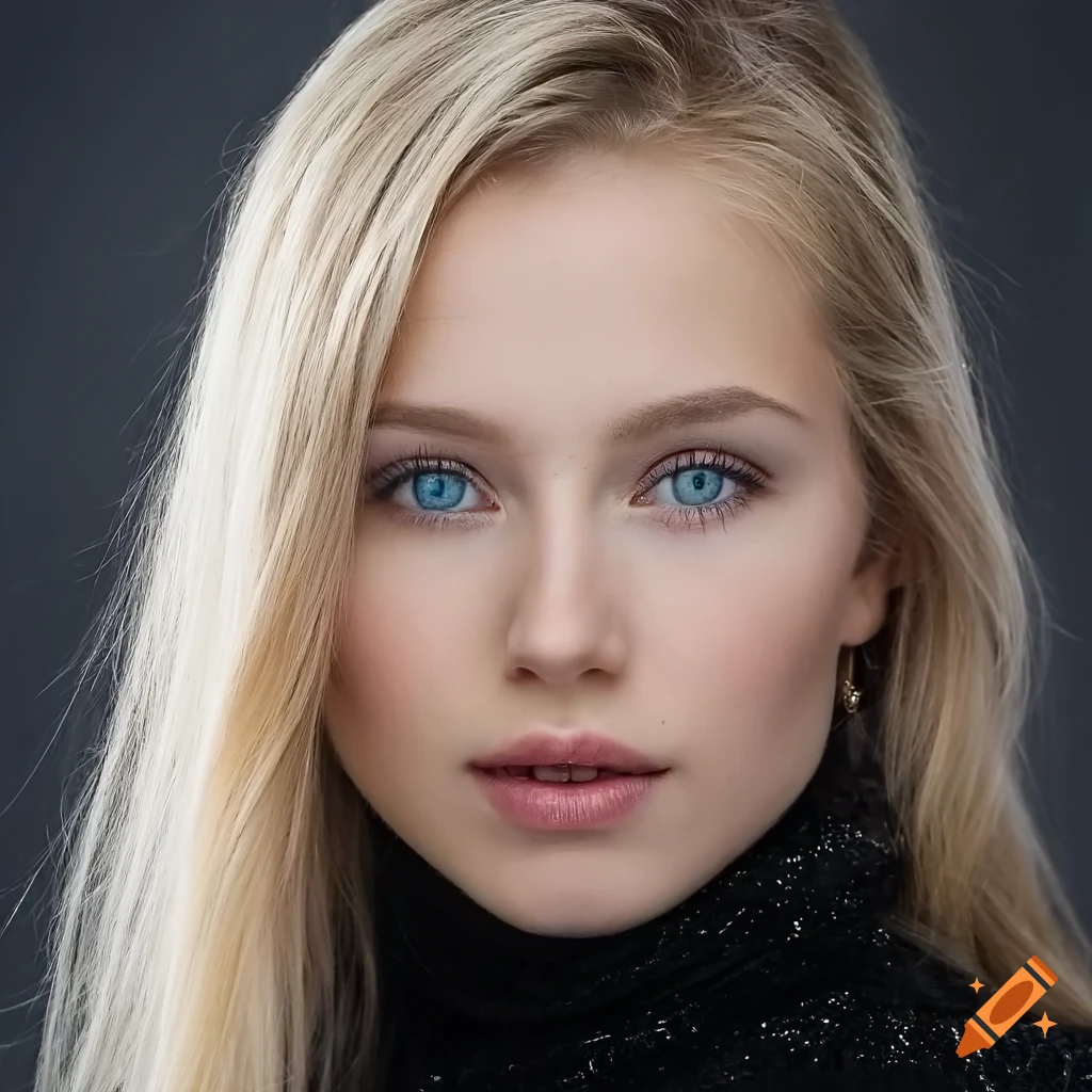 Portrait Of A Stunning Blonde Girl With Light Blue Eyes And Winter
