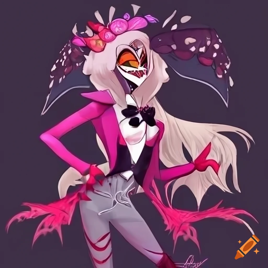 Humanoid butterfly character inspired by hazbin hotel on Craiyon