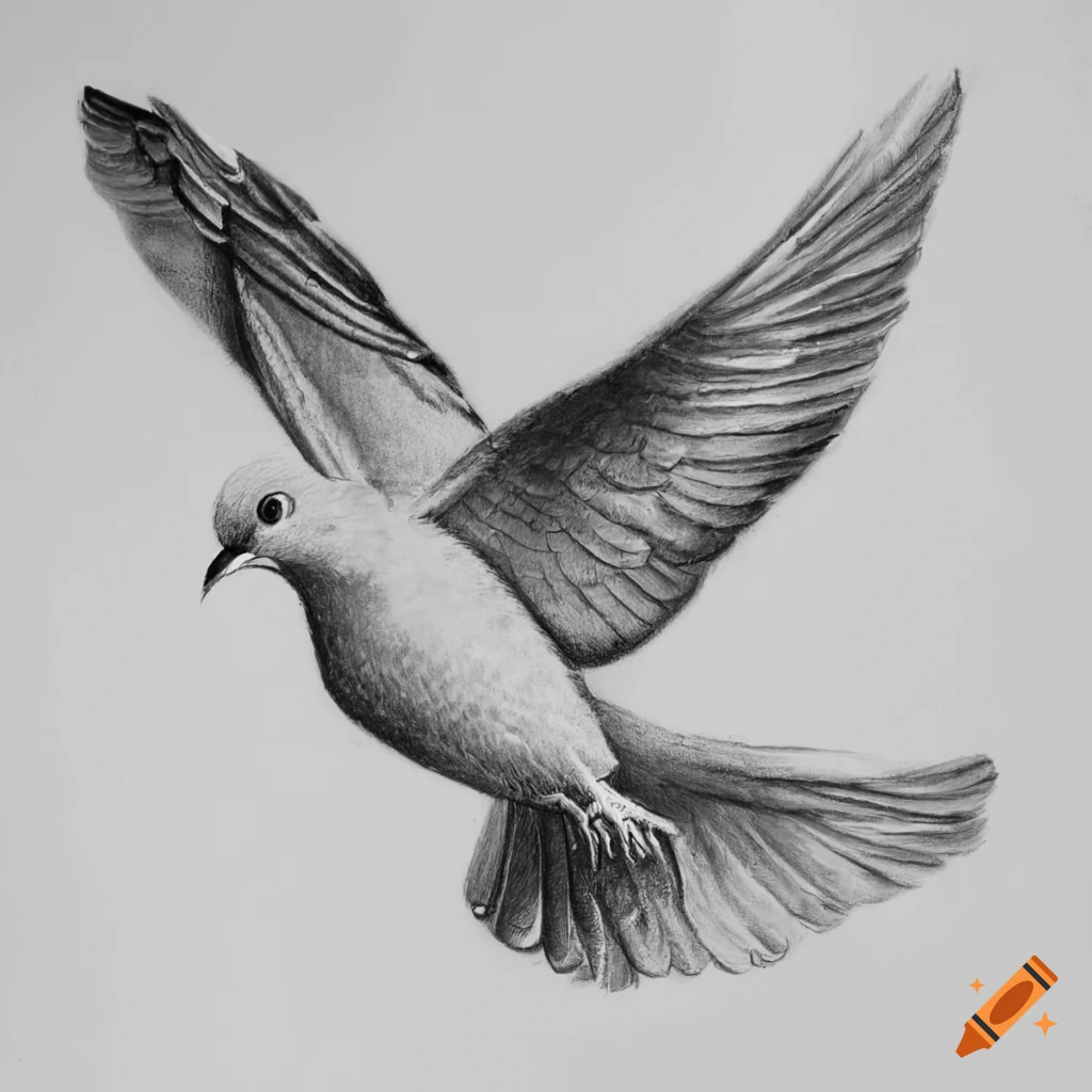 Realistic pencil drawing of a black and white dove on Craiyon