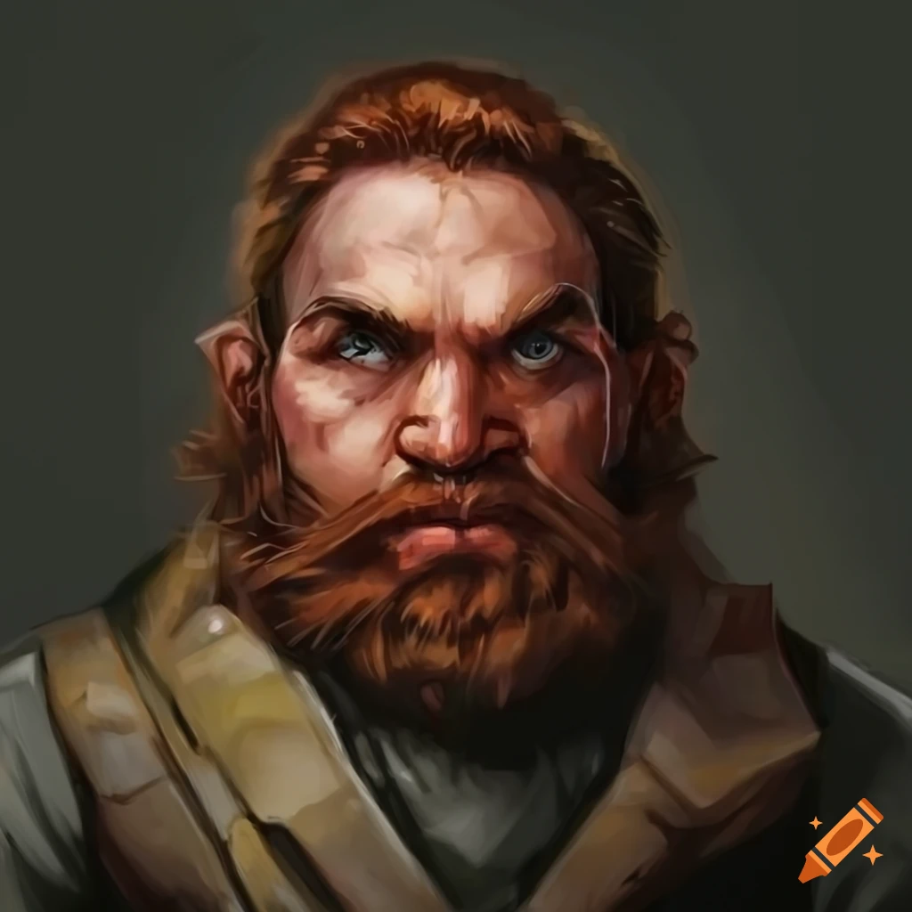 Portrait of a bearded dwarf battletech pilot on Craiyon