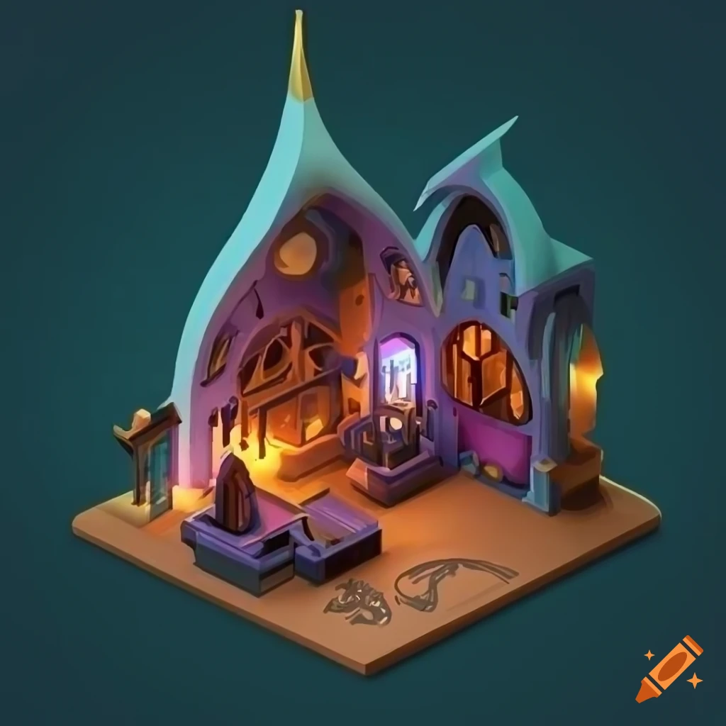 Isometric wizard room on Craiyon