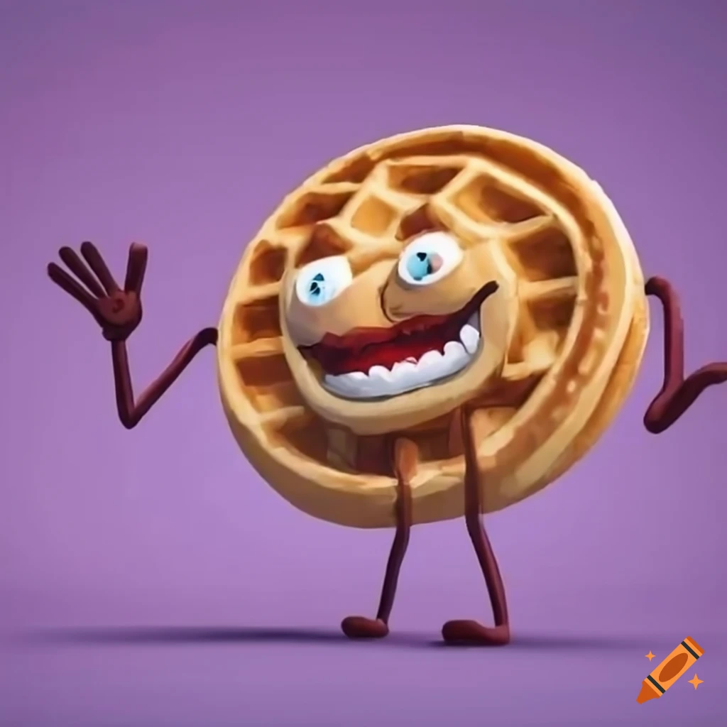 Funny round waffle with smile, legs, and arms on Craiyon