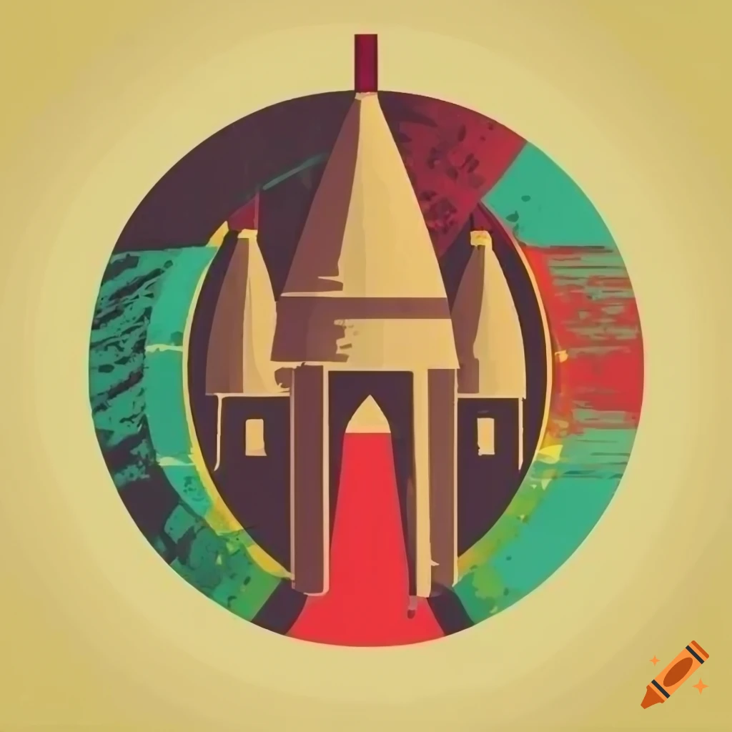 Stylized grunge circular vector design of a modern fortress on Craiyon