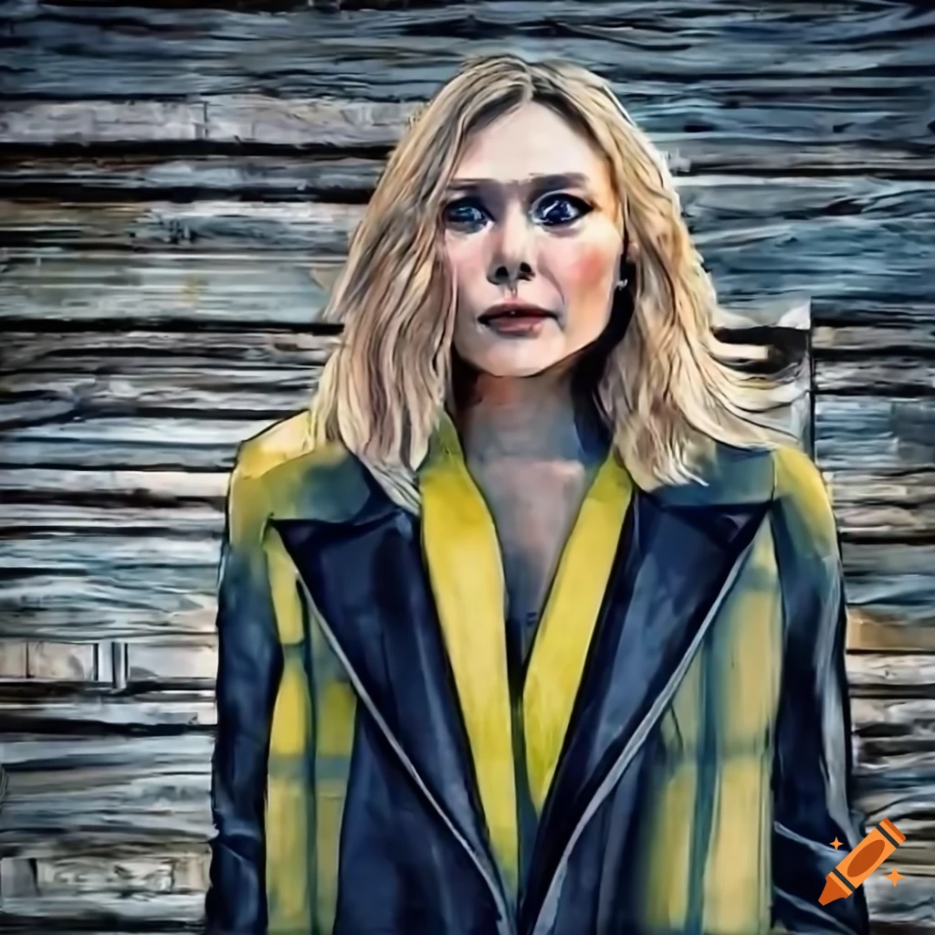 Blonde actress with plaid shirt and black leather jacket on Craiyon