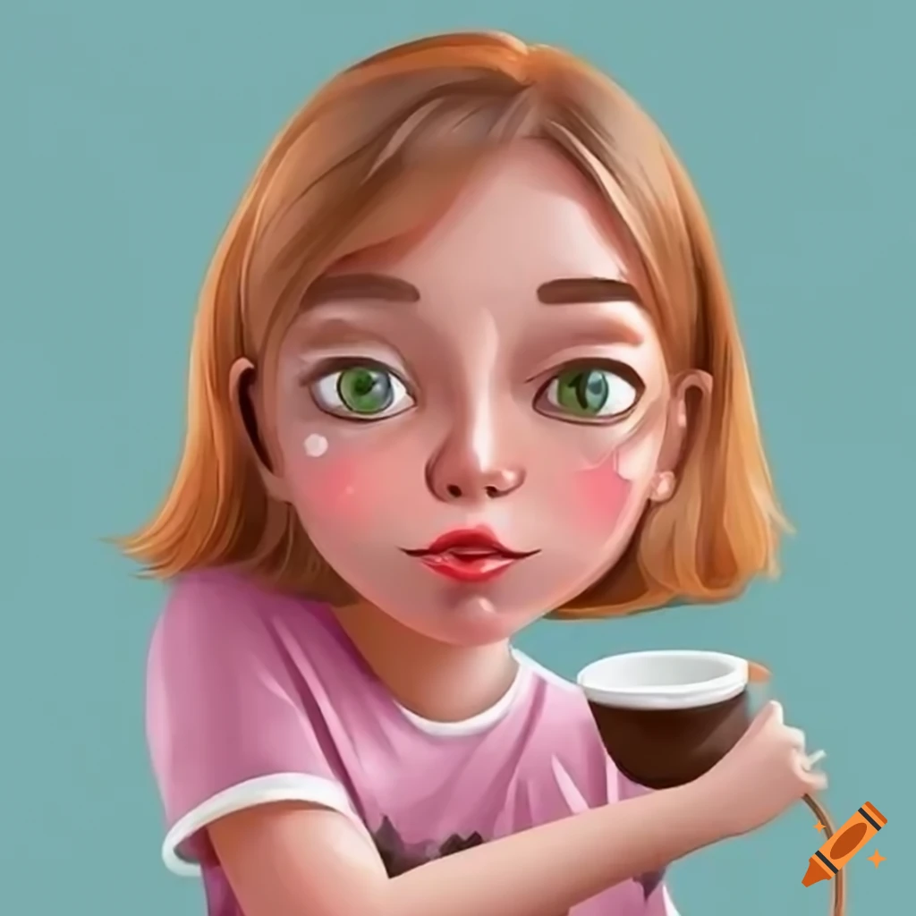 Cartoon girl holding a coffee cup with COFFEE STICK written on it on ...