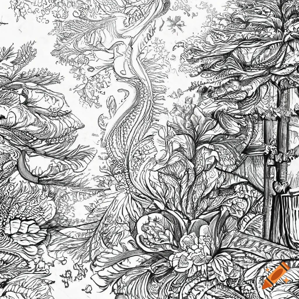 Mandala-style forest coloring page with towering trees and lush foliage ...