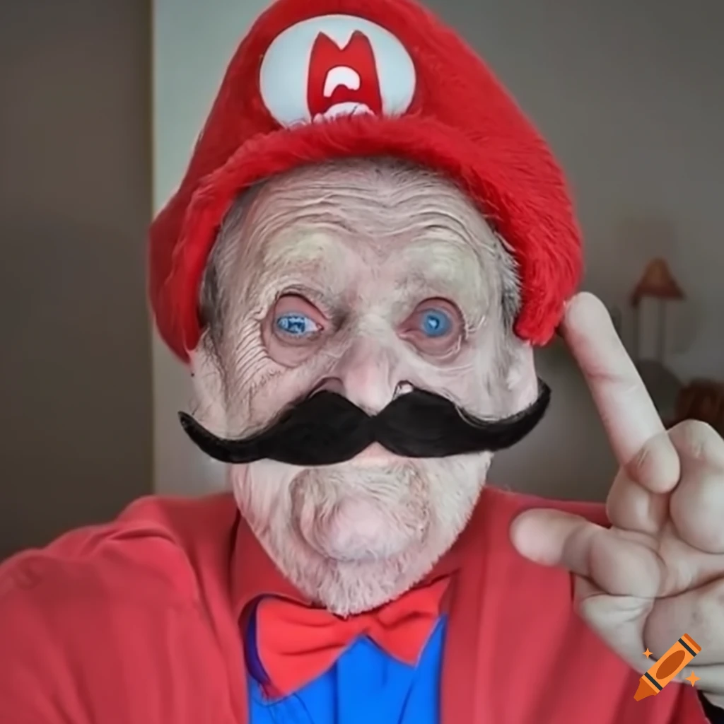 Eccentric old man with mustache dressed as super mario on Craiyon