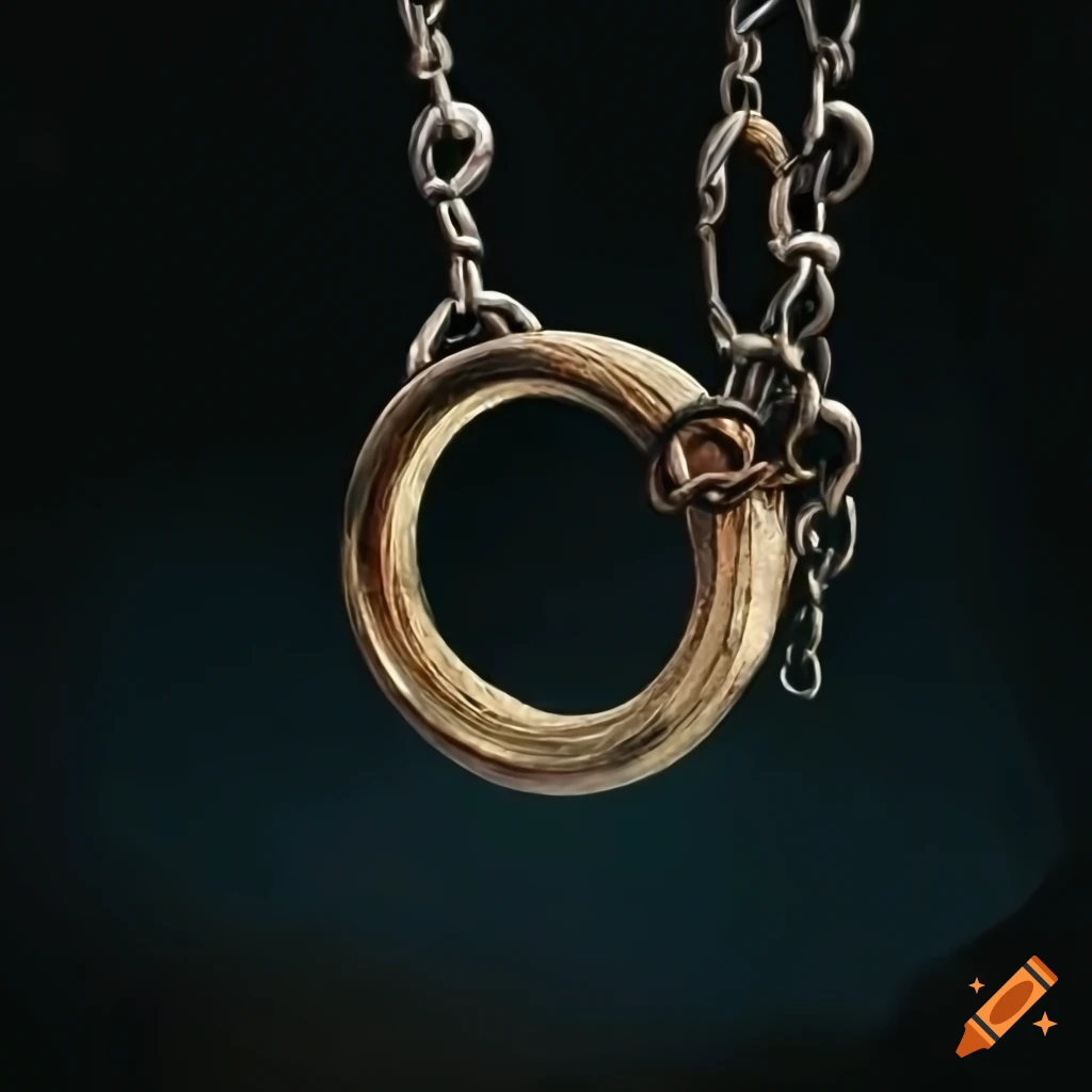 Ring from the lord of the rings hanging on a chain in front of the ...
