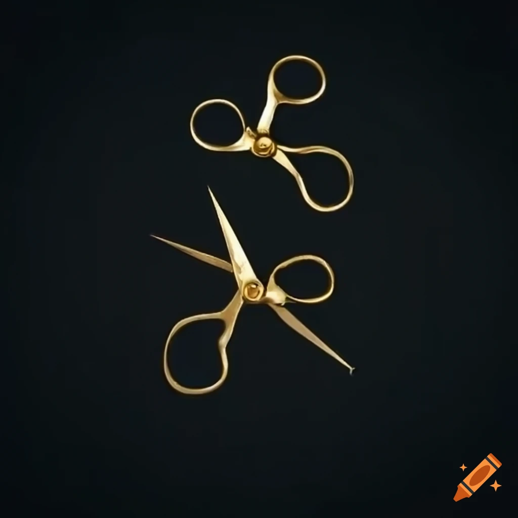 Golden scissors floating in the air on a black background on Craiyon