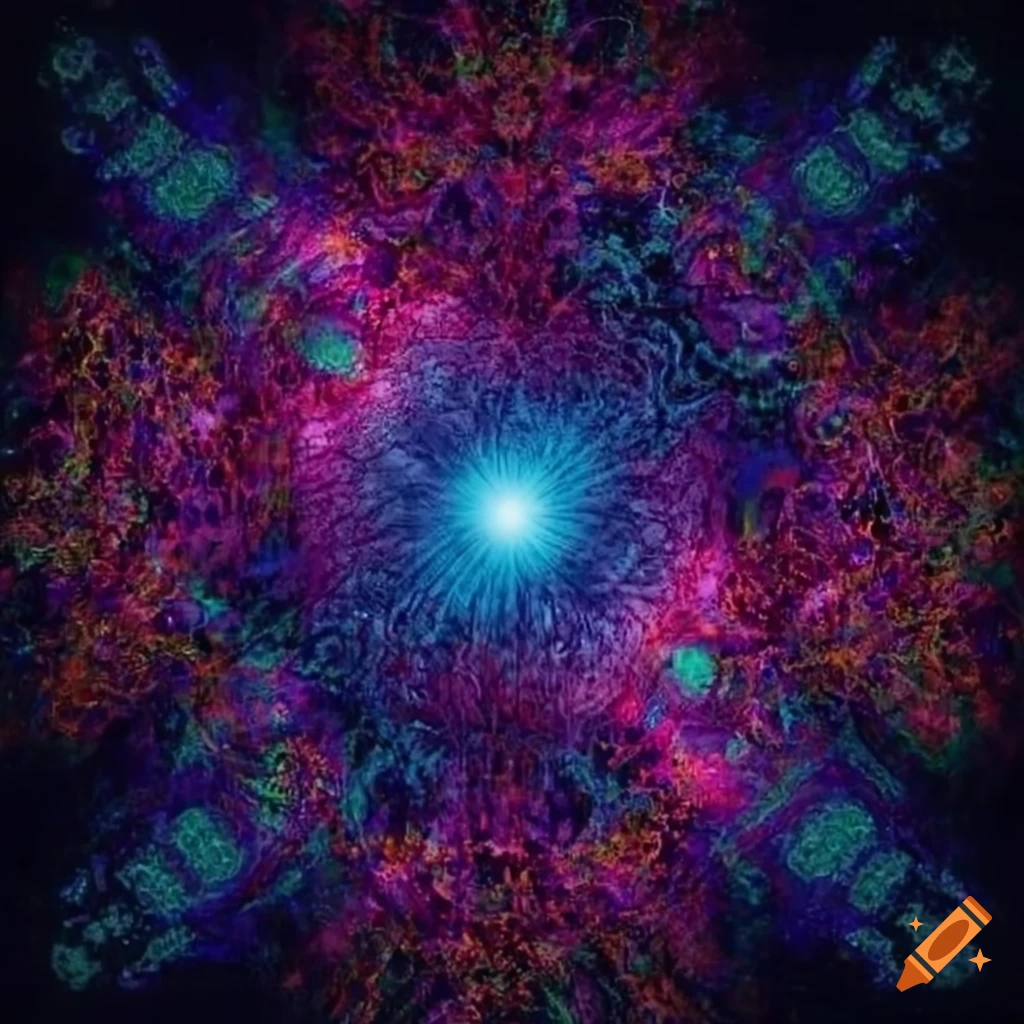 Convergence of colorful light beams in a celestial universe on Craiyon