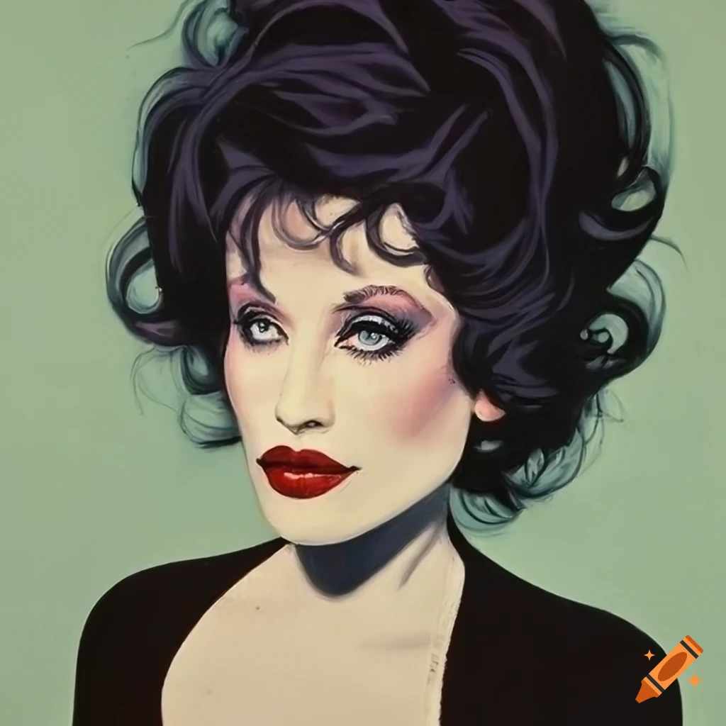 Close-up portrait of dolly parton by patrick nagel in 1985 on Craiyon