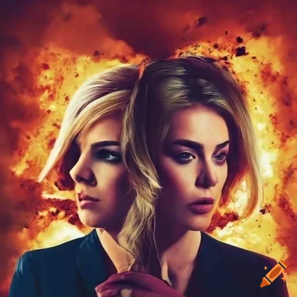 Movie poster featuring two women in front of explosive background on ...