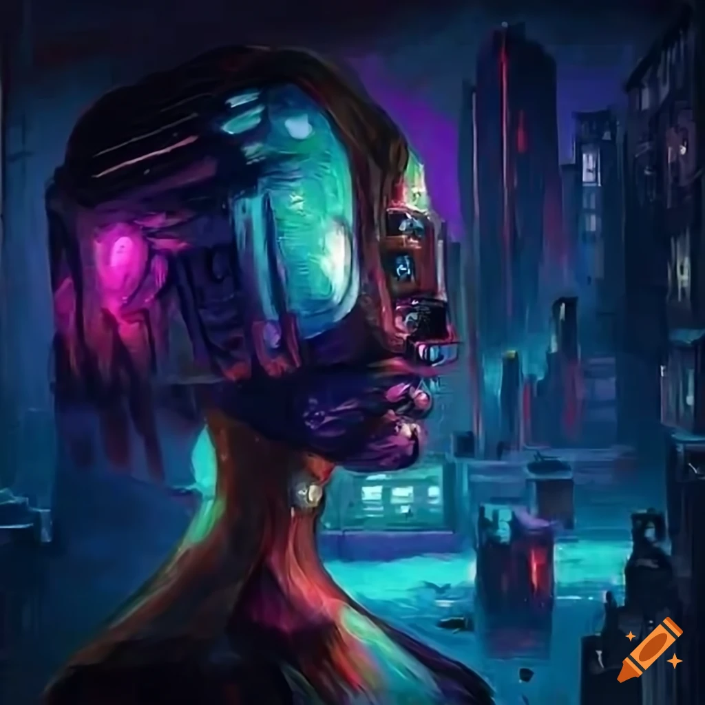 Biopunk and cyberpunk cityscape with cyborg animals and mermaids on Craiyon