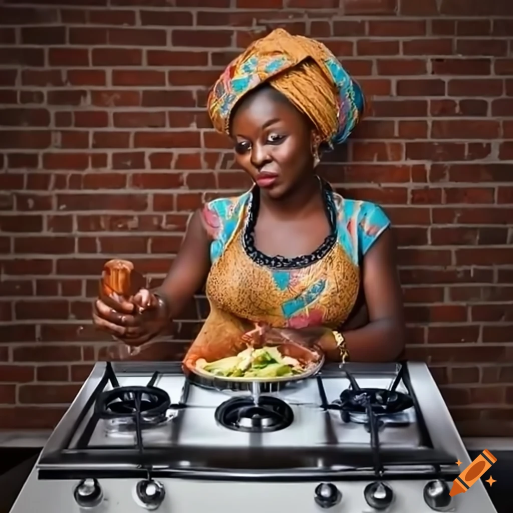 Modern african woman cooking on a gas stove on Craiyon