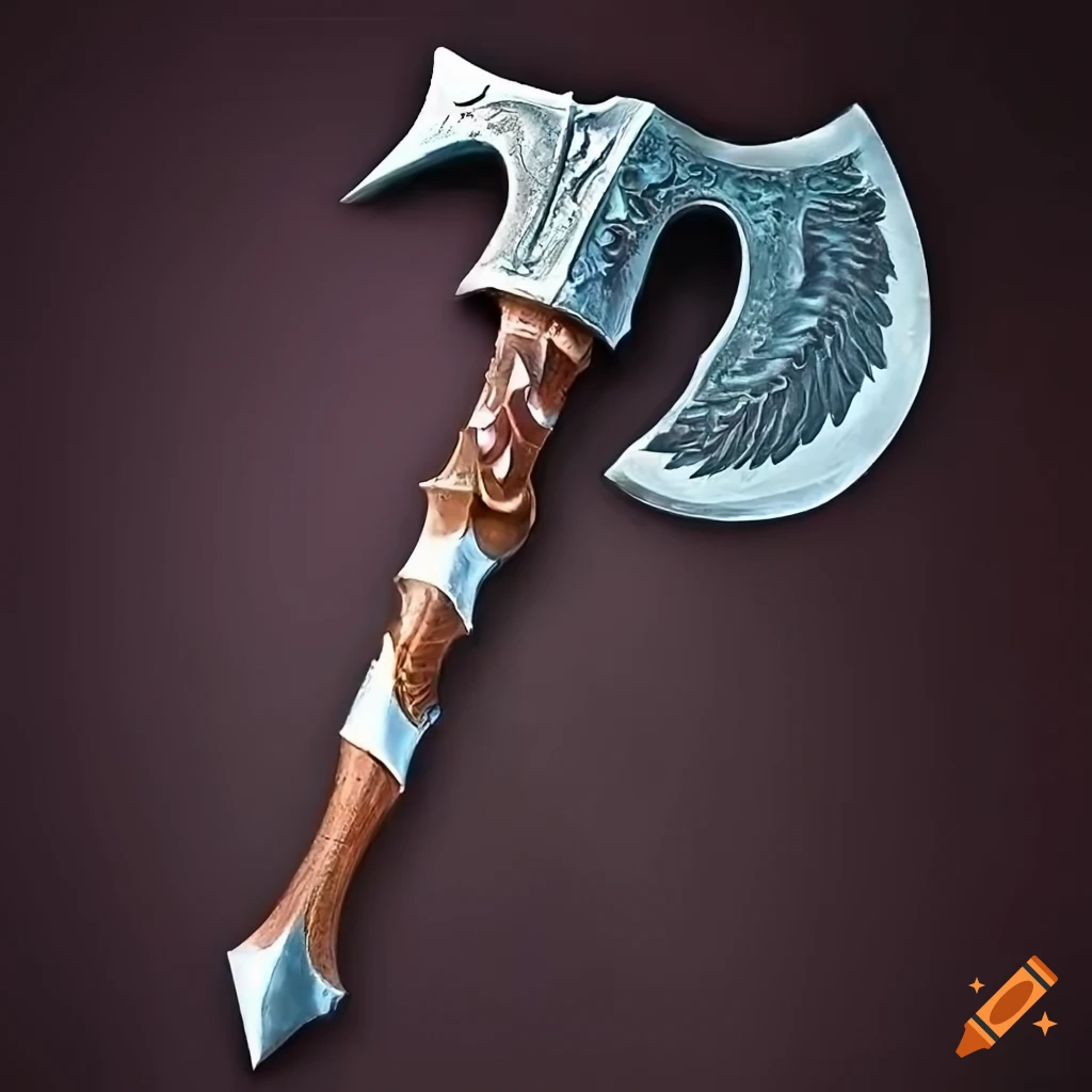 Legendary axe with steel phoenix wings design on Craiyon