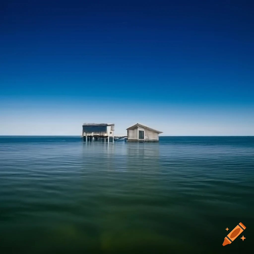 House in the sea evoking liminality and a sense of unease on Craiyon