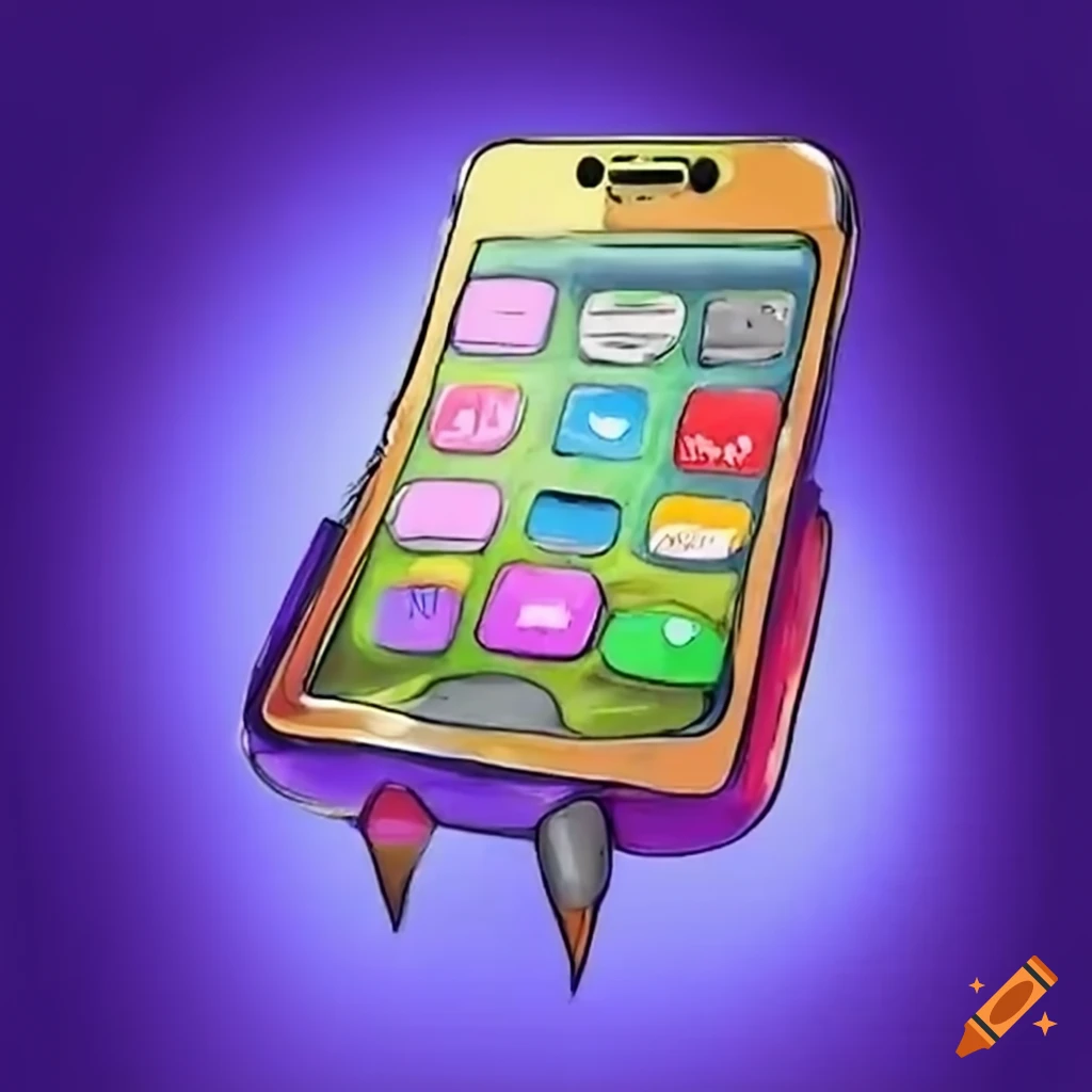 Cartoon illustration of an iphone on Craiyon