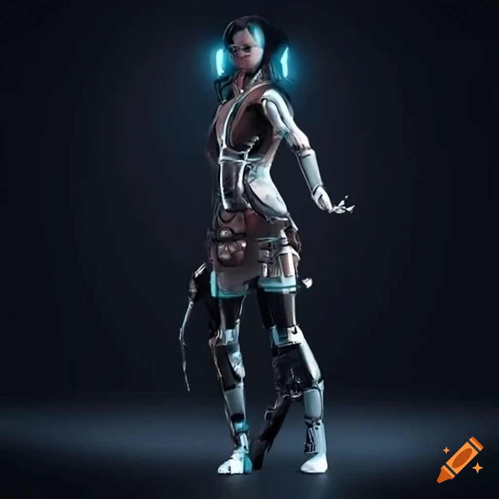 Cyborg in a unique outfit with gladiator high heels on Craiyon