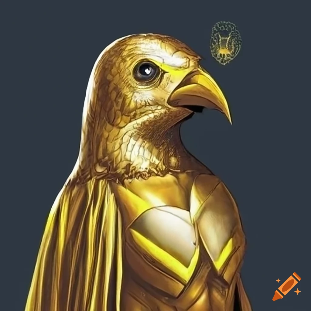 Golden bird with superhero cape on Craiyon