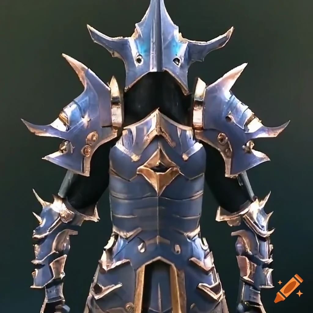 Mythic shiny fantasy master armor made of steel in symmetrical front view on Craiyon