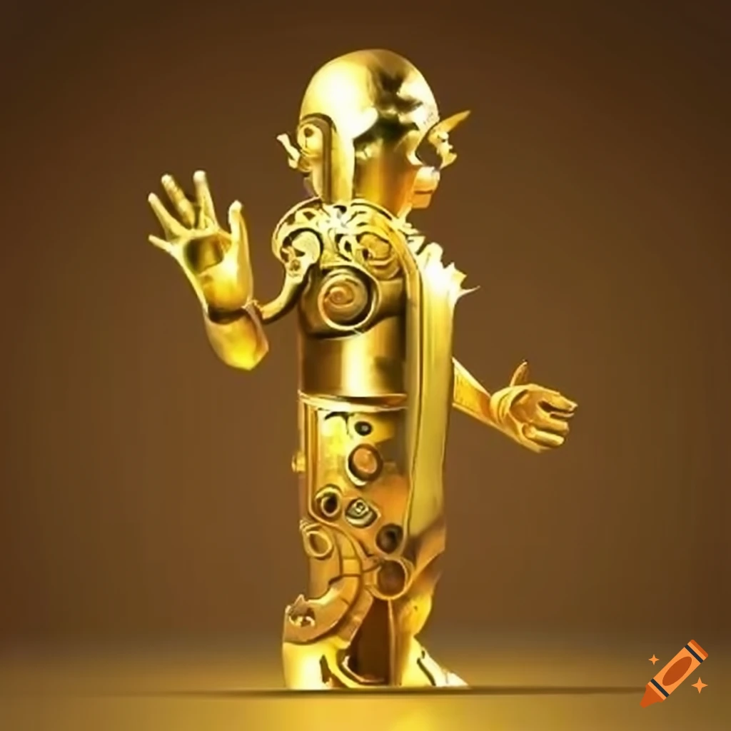 Smiling fantasy golden metal construct waving hand on Craiyon