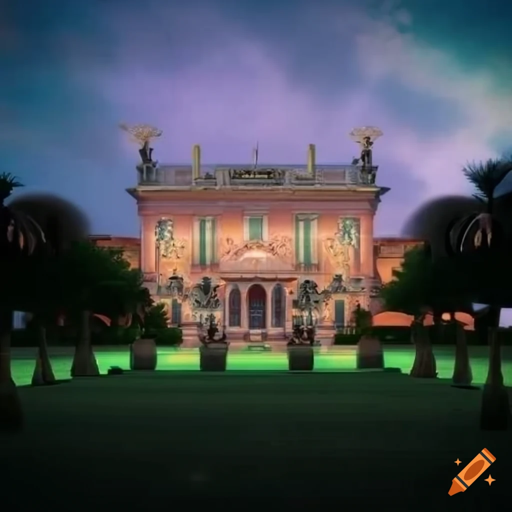 Front elevation of a multi-storied Italian mansion in neo-classical ...