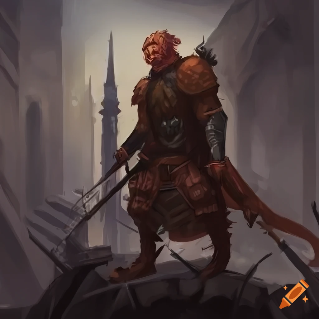 Dragonborn soldier rampaging through a foreign city in a fantasy ...