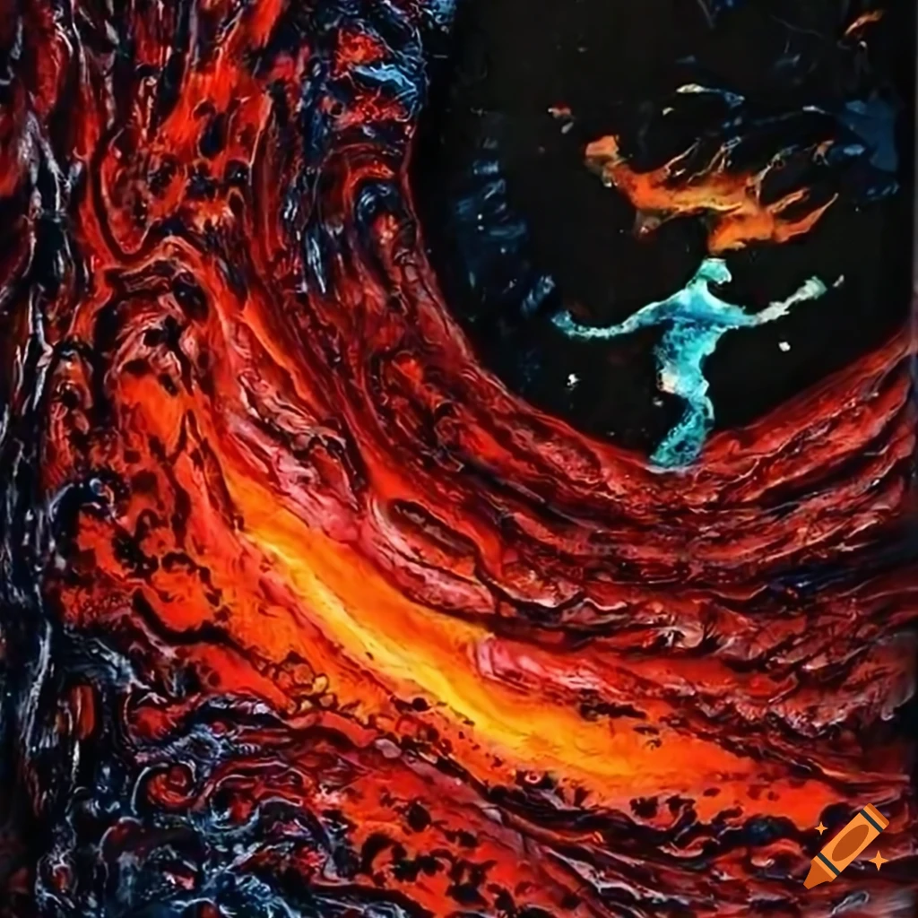 Zombie wave surfing on lava and blood tsunami with fish eye effect on ...