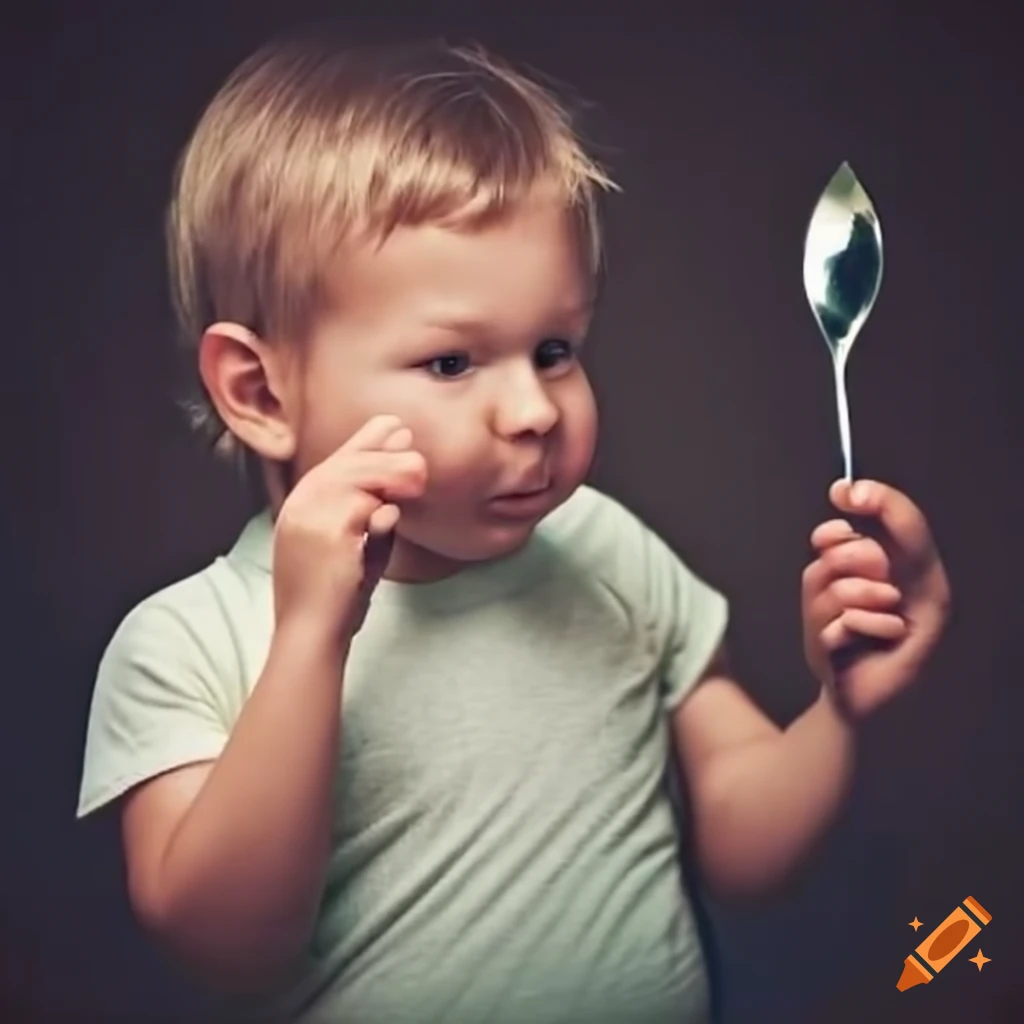 Kid examining a spoon on Craiyon