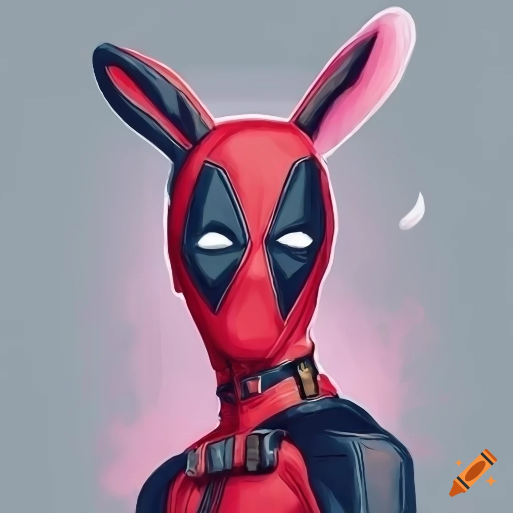 Humorous deadpool wearing bunny ears in bright and colorful art style ...
