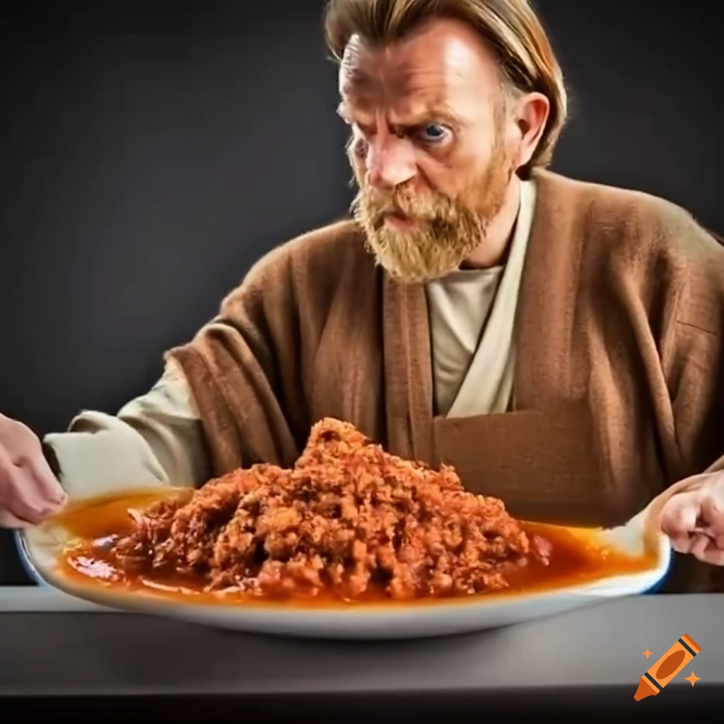 Obi wan kenobi cooking bolognese sauce during a lecture on Craiyon