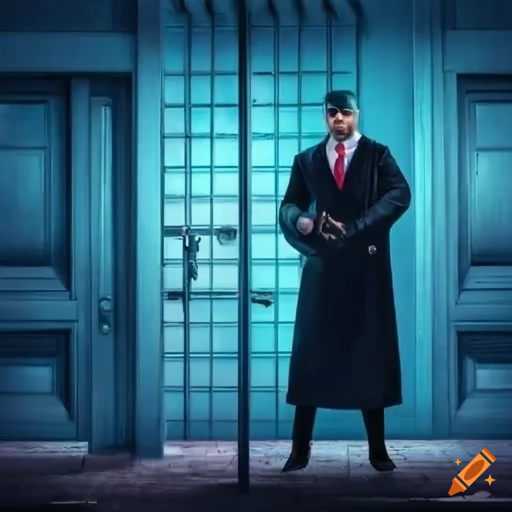 Doorman holding keys in front of a gate on Craiyon