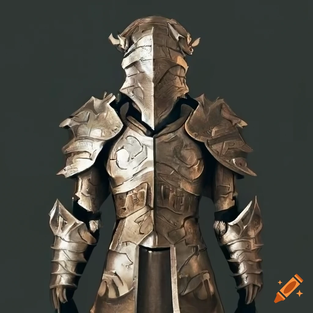 Legendary mythic fantasy master armor made of steel in symmetrical front view on Craiyon