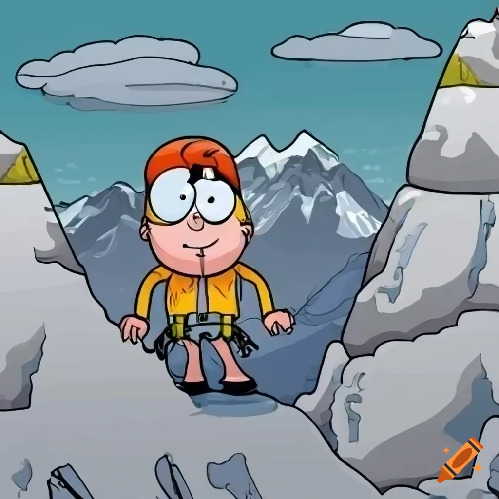 Colorful cartoon illustration of a mountain climber on mount everest ...