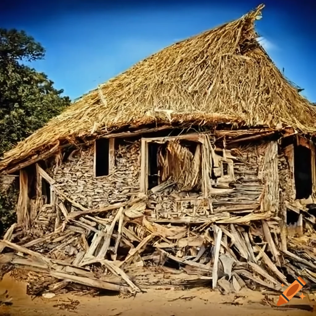 Destroyed straw house on Craiyon