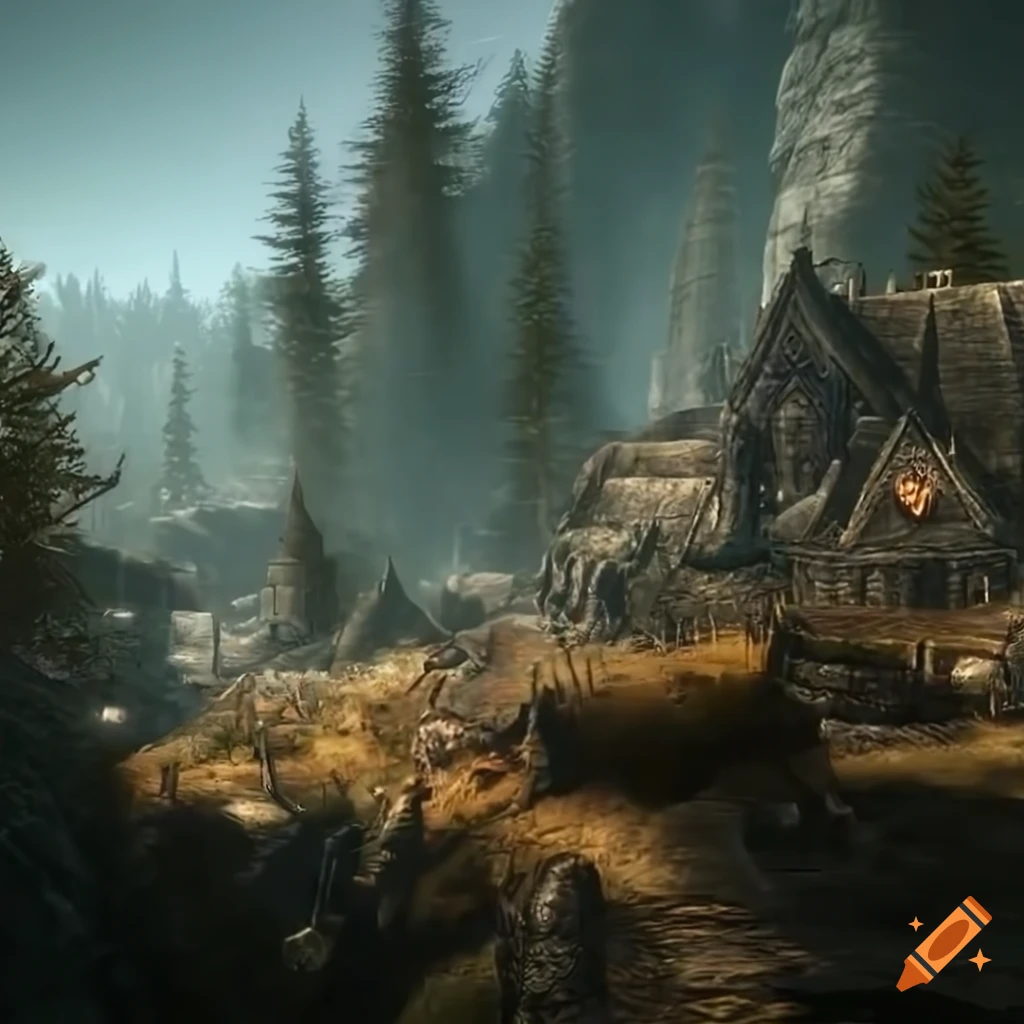 Epic land inspired by the elder scrolls v: skyrim on Craiyon