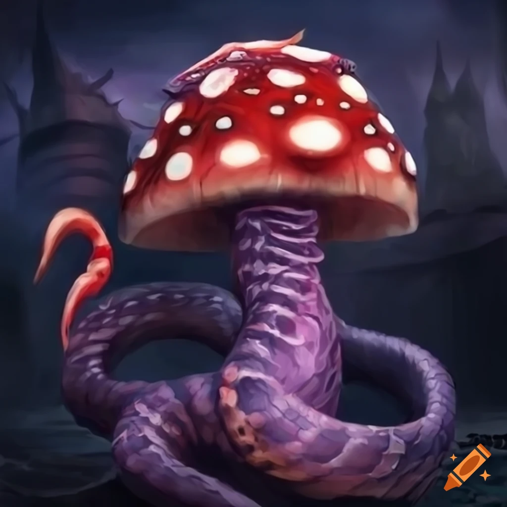 Fantasy vampire mushroom lightning snake with a warhammer tank on Craiyon