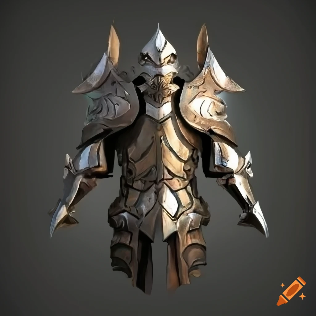 Legendary mythic fantasy master armor made of steel, front view on Craiyon