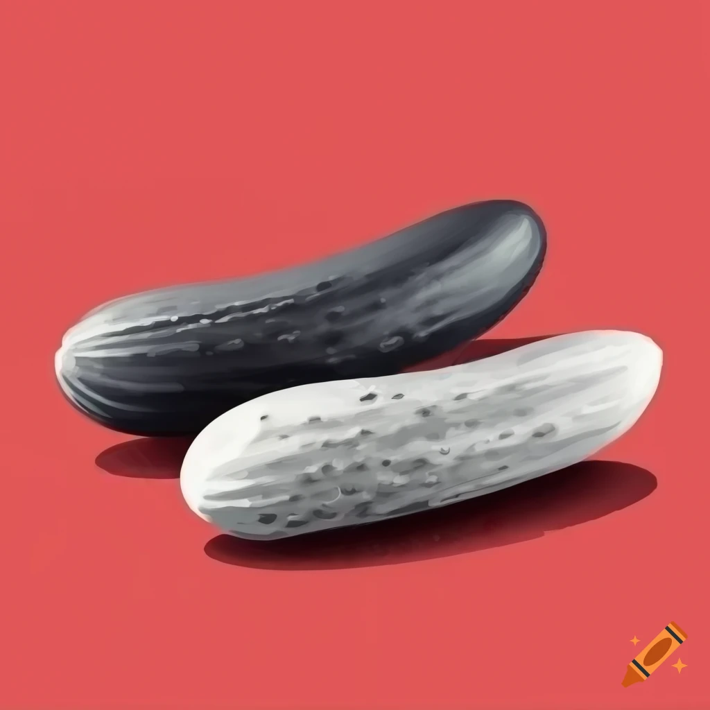 Illustration of red, gray, and white cucumbers on Craiyon
