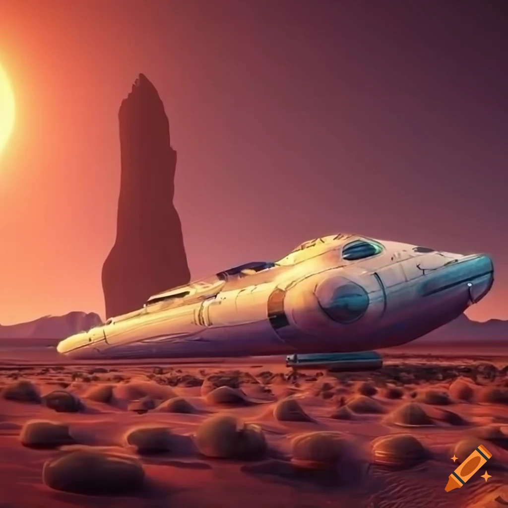 Photorealistic retro-futuristic spaceship in arizona desert on Craiyon