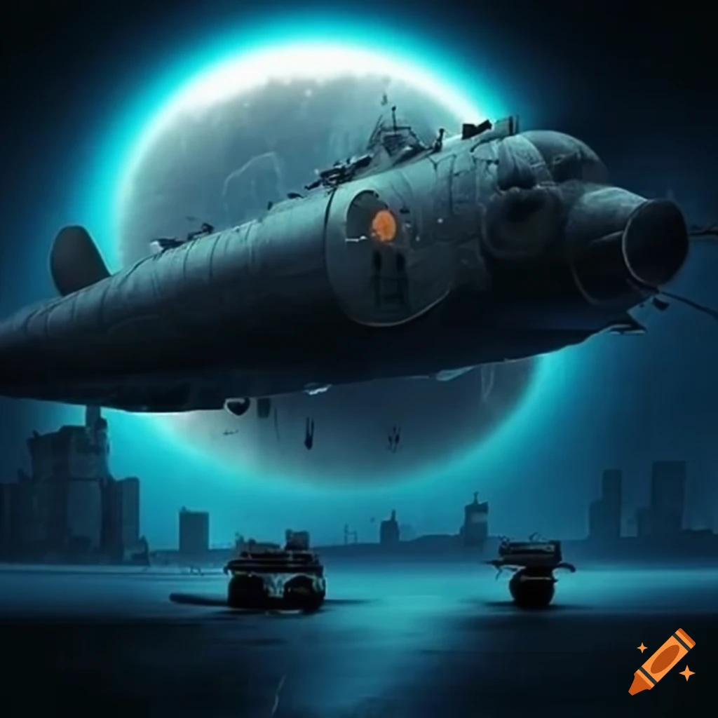 1950s bomber dropping bombs on aliens on Craiyon