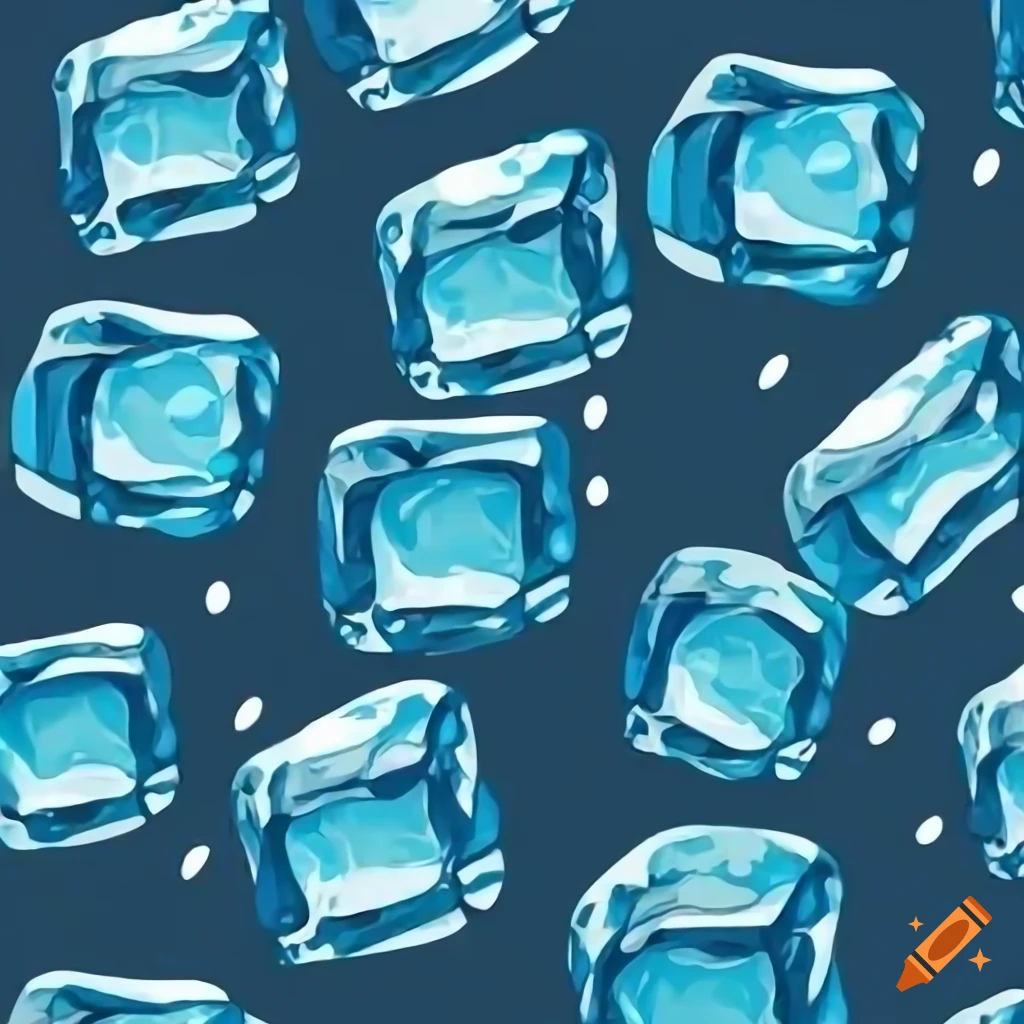 Ice cubes in a cartoon style background on Craiyon