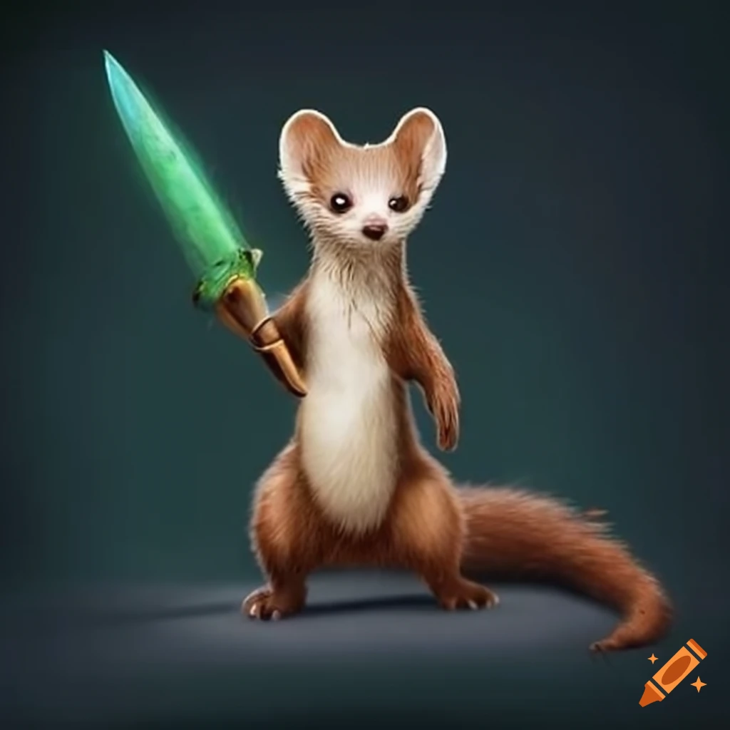 Weasel holding a green sword on Craiyon