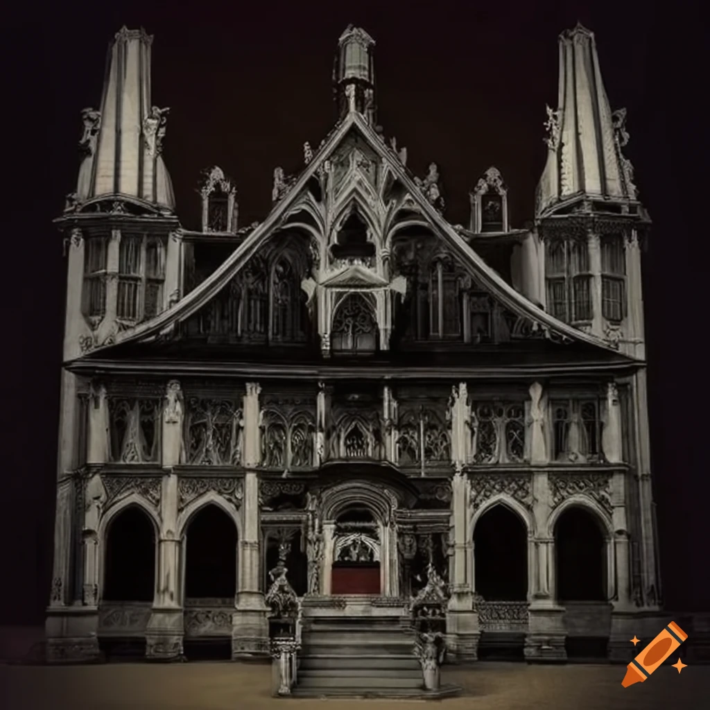 Victorian gothic banquet hall building in a dark and gothic setting on ...
