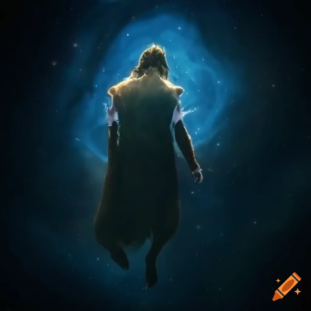 Medieval adventurer swimming into a nebula on Craiyon