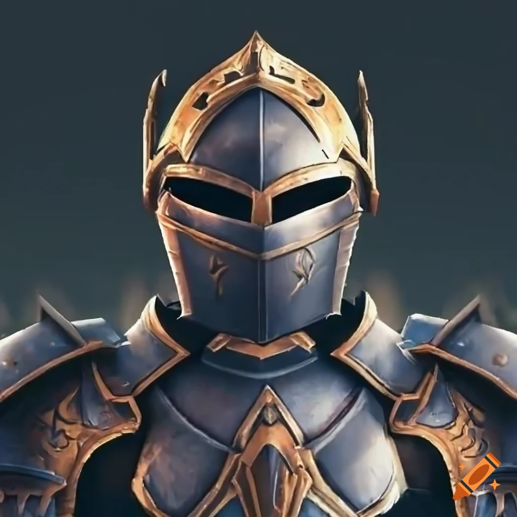 Symmetrical knight in armor inspired by kingdoms of amalur: reckoning on Craiyon